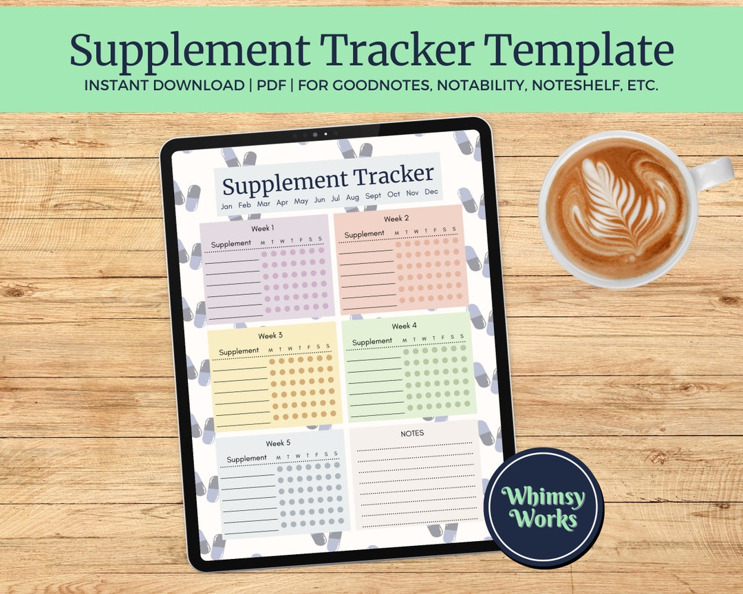 Easy to Use Supplement Tracker Template, Vitamin Record PDF Page, Cute ...