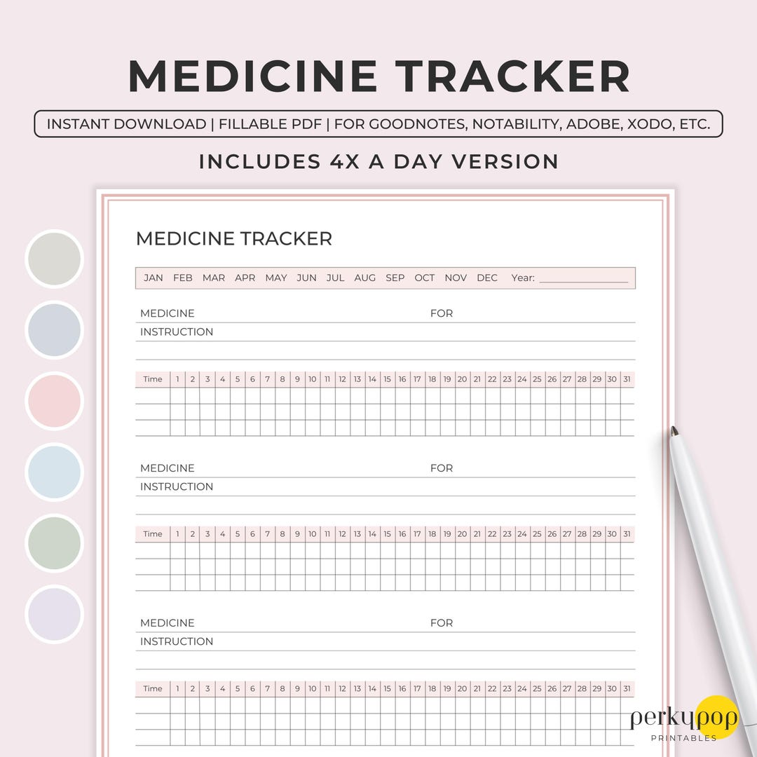 ADHD Medicine Tracker Printable Template, Fillable Daily Medication ...