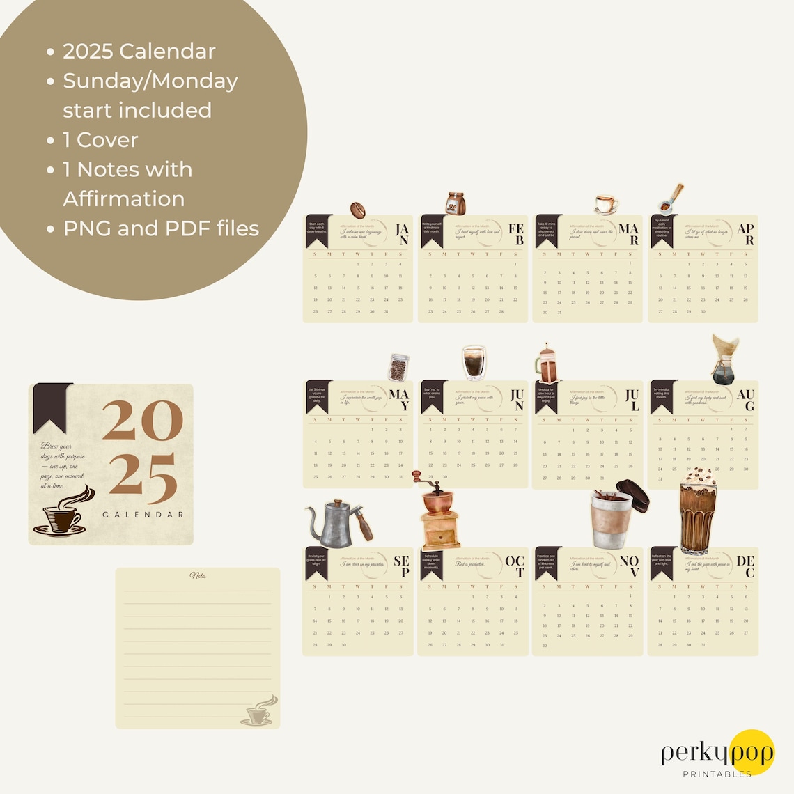 Coffee Lover's Mini Calendar Set for Office Decor, 2025 2026 Calendar ...