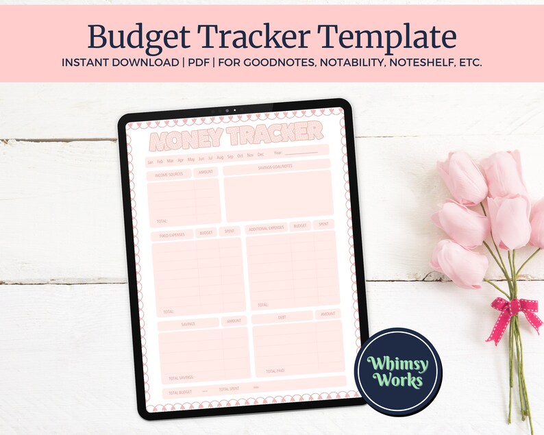 Cute Peach Budget Tracker Template, Expenses and Debt Tracker, Paycheck ...