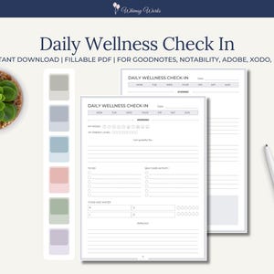 Daily Wellness Check-in Template, Daily Self Care Planner, Morning and ...