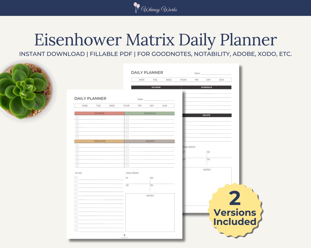 Eisenhower Matrix Daily Planner Template, Priority Matrix Printable ...