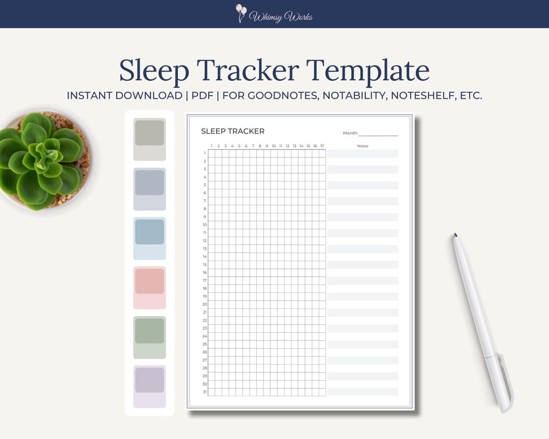 Monthly Sleep Tracker Template, Printable Self Care Planner, Healthy ...
