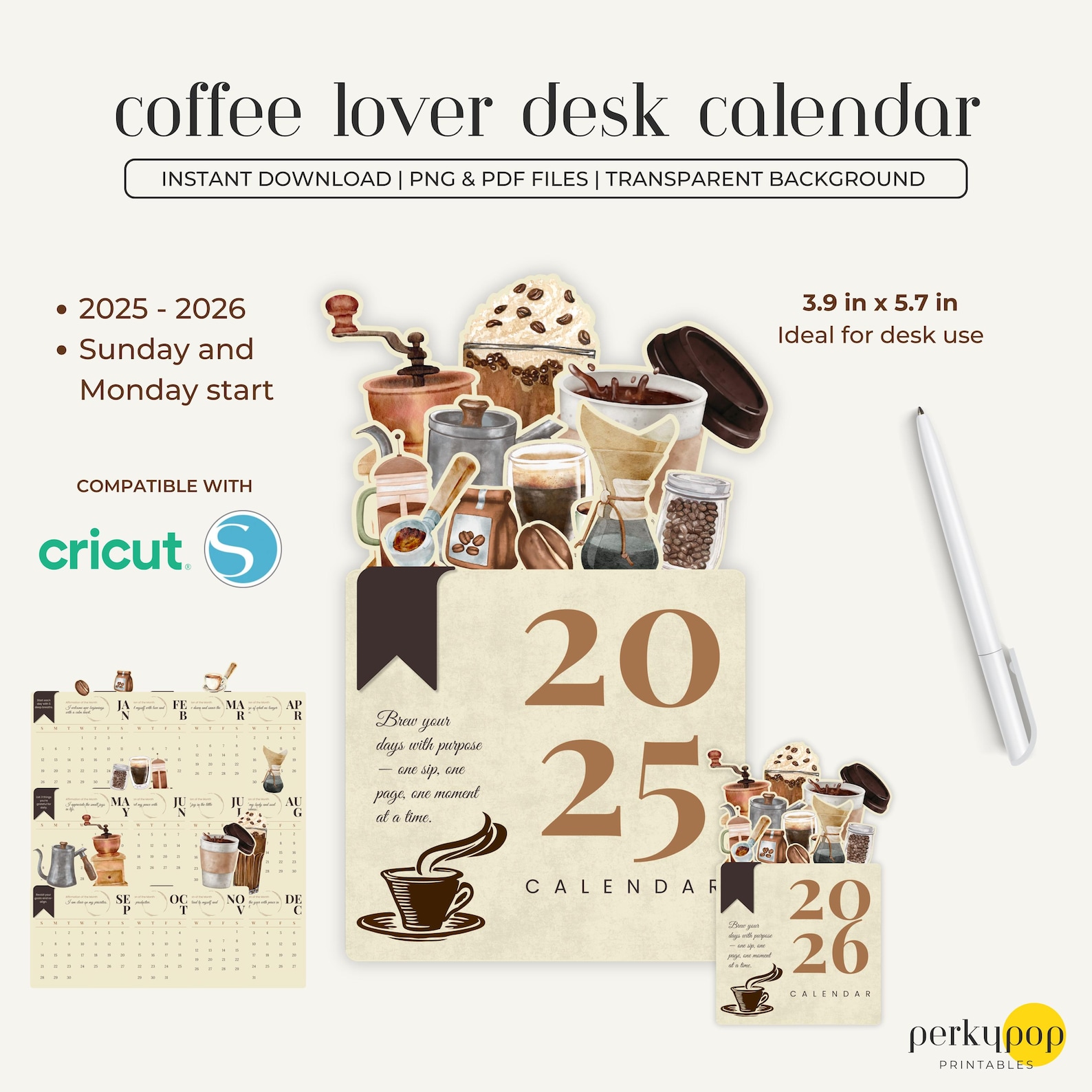 Coffee Lover's Mini Calendar Set for Office Decor, 2025 2026 Calendar ...