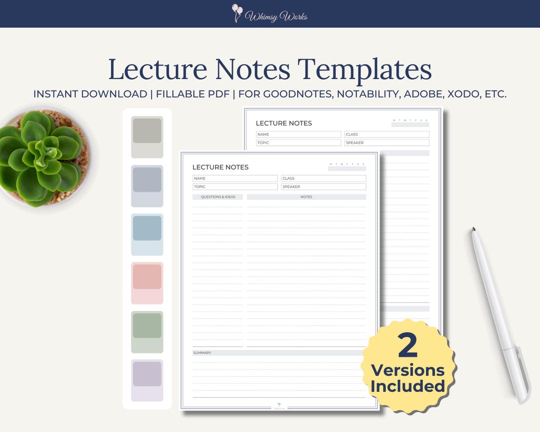 Lecture Notes Template, Printable Cornell Notes, Simple Note Template ...