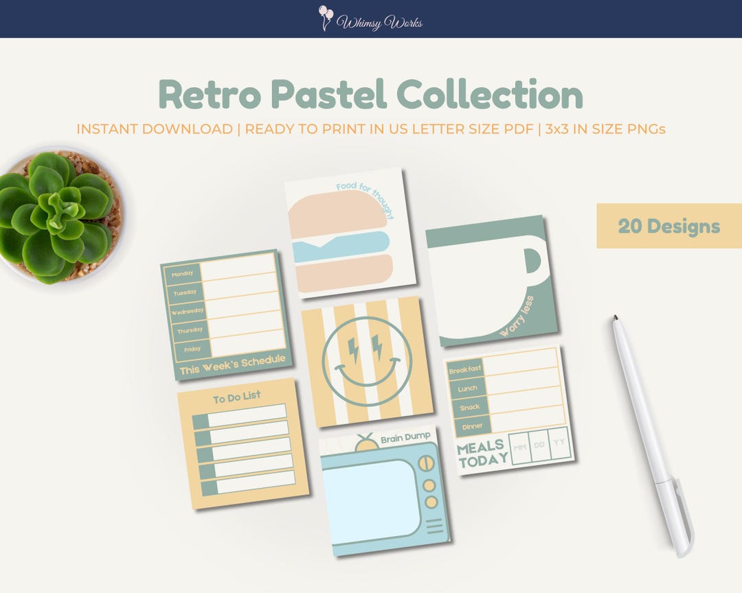 Retro Pastel Memo Pad Template, Cute Trendy Retro Notepad Printable ...