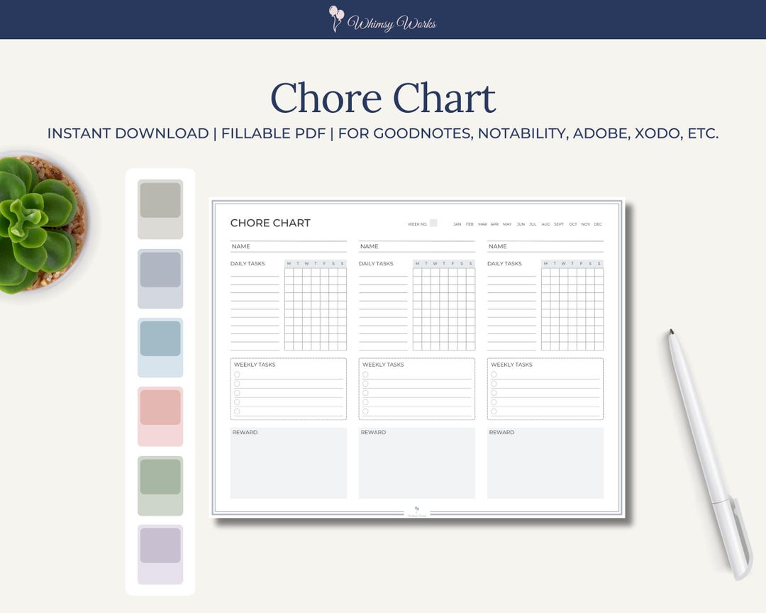 Chore Chart Template, Family Chore Checklist, Daily Weekly Household ...