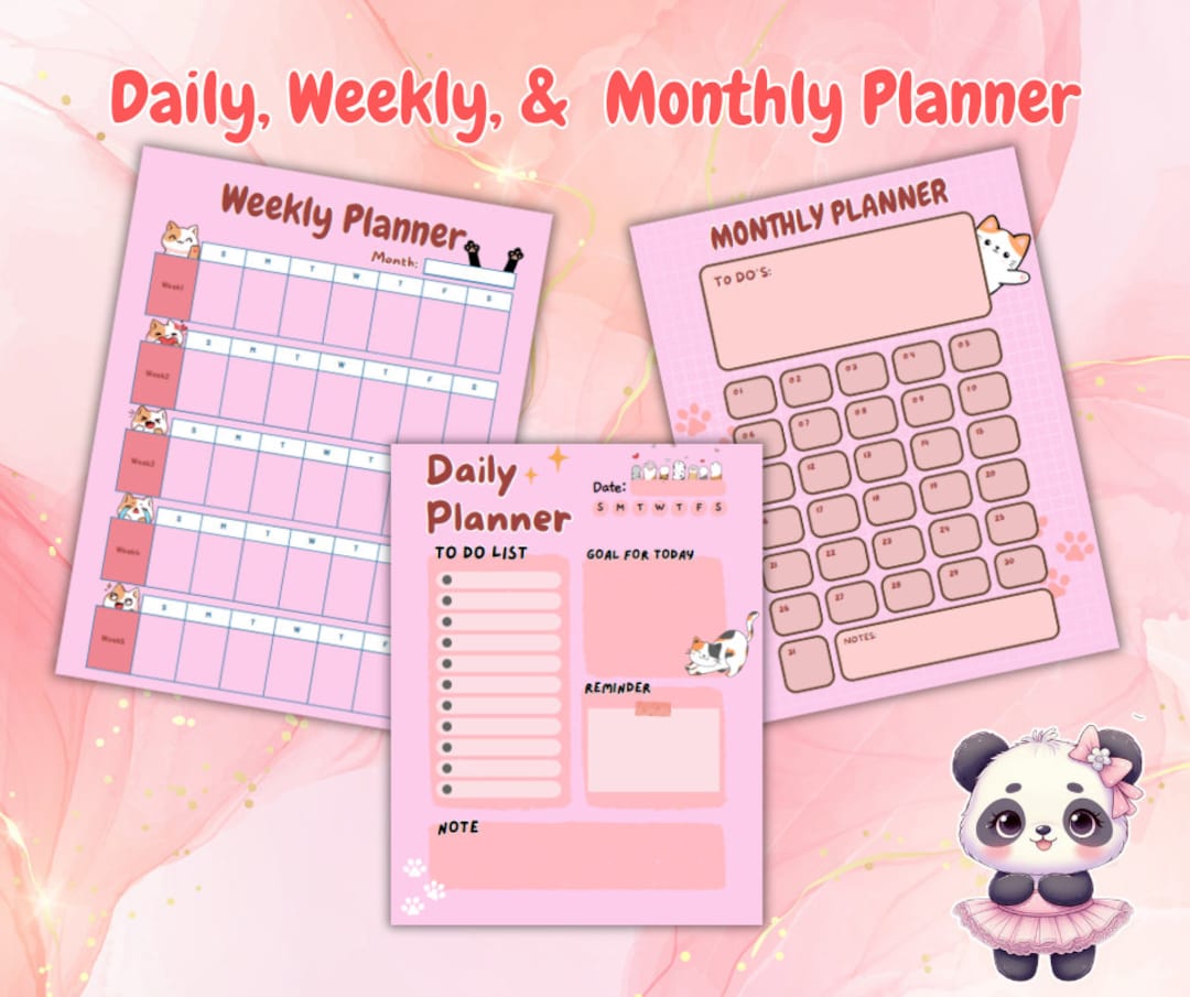 Cat Themed to Do List Printable, Daily Weekly Monthly Planner ...