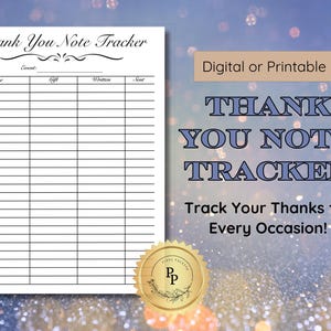 Printable Thank You Note Tracker: Gift & Card Organizer (digital ...
