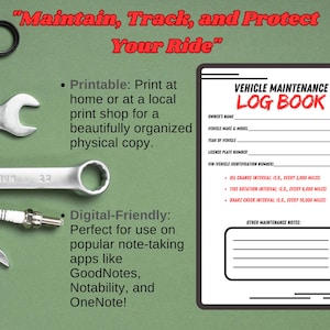 Printable Vehicle Maintenance Log | Car Service Tracker, Repair Record ...