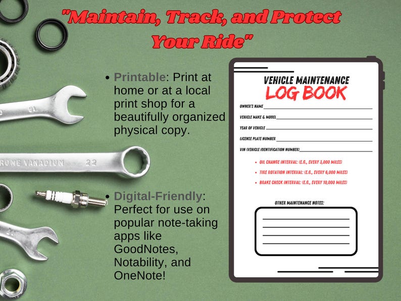 Printable Vehicle Maintenance Log | Car Service Tracker, Repair Record ...