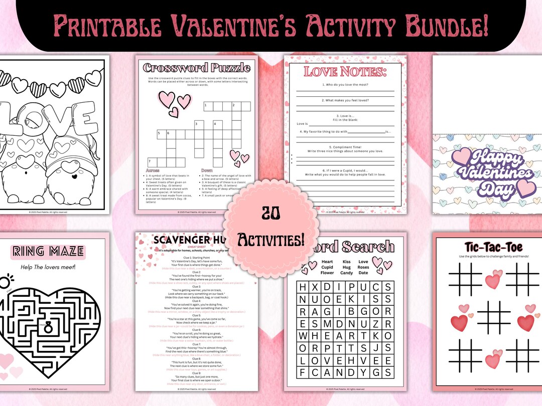 Valentine’s Activity Bundle Printable — Kids Games, Mazes, Word Search ...