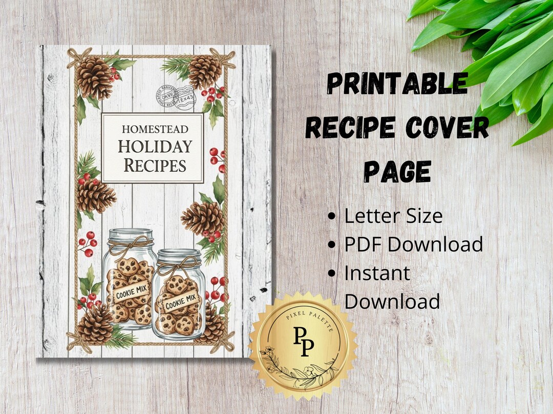 Printable Christmas Recipe Book Cover | 8.5x11 Holiday Cookbook Binder ...