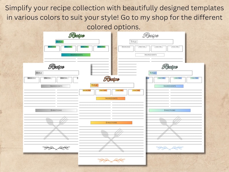 Printable Recipe Template: DIY Cookbook Pages (instant Download) - Etsy