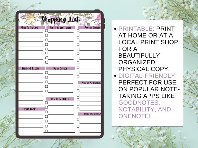 Printable Grocery Shopping List | Meal Prep Planner, Food Budget ...