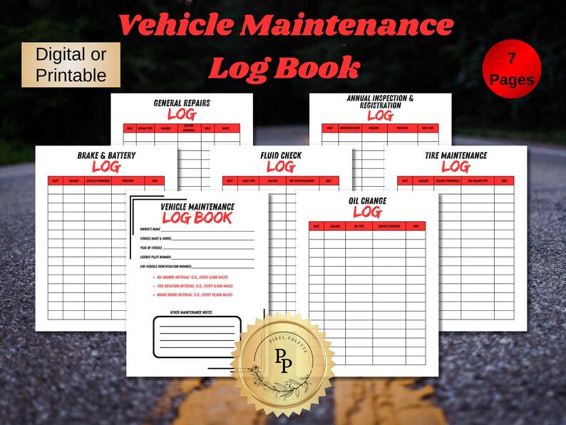 Printable Vehicle Maintenance Log | Car Service Tracker, Repair Record ...