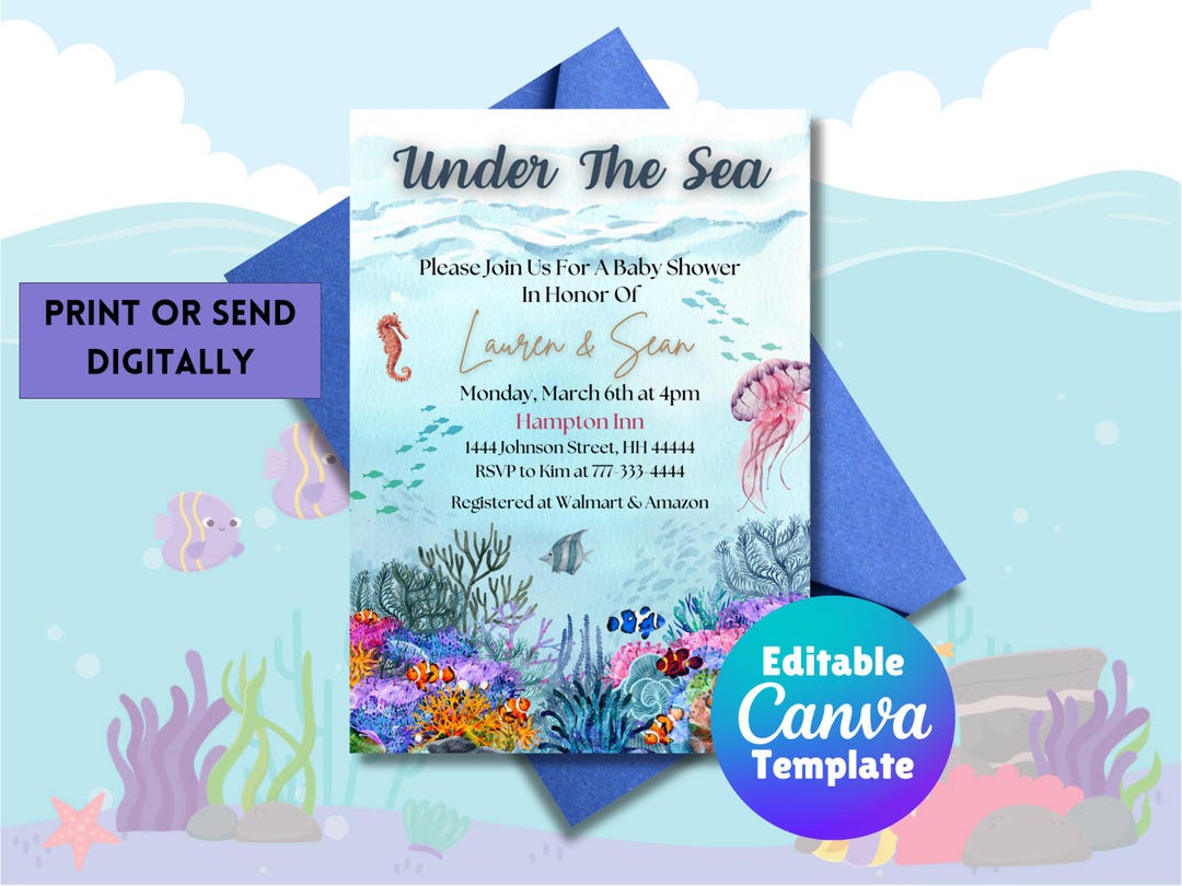 Under the Sea Invitation — Editable Canva & PDF Template — Ocean ...