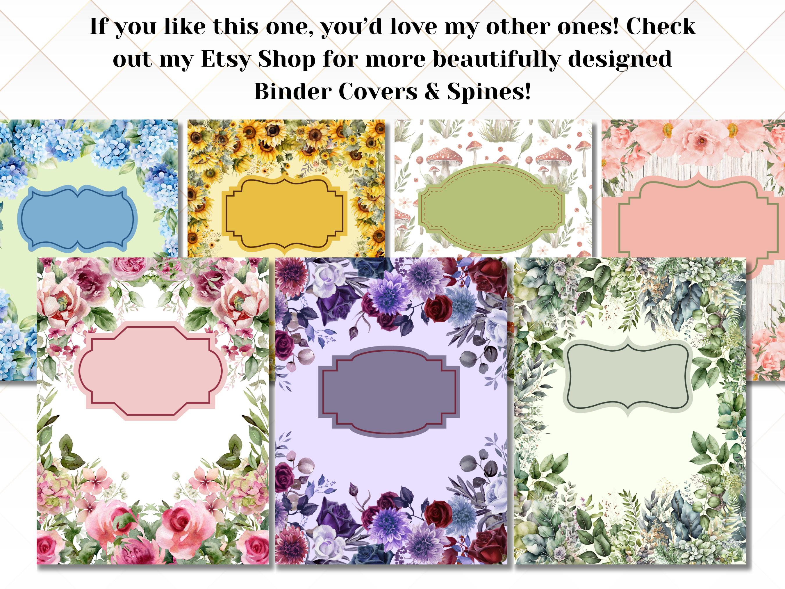 Floral Printable Binder Cover & Spines — PDF for Planner, Home and ...