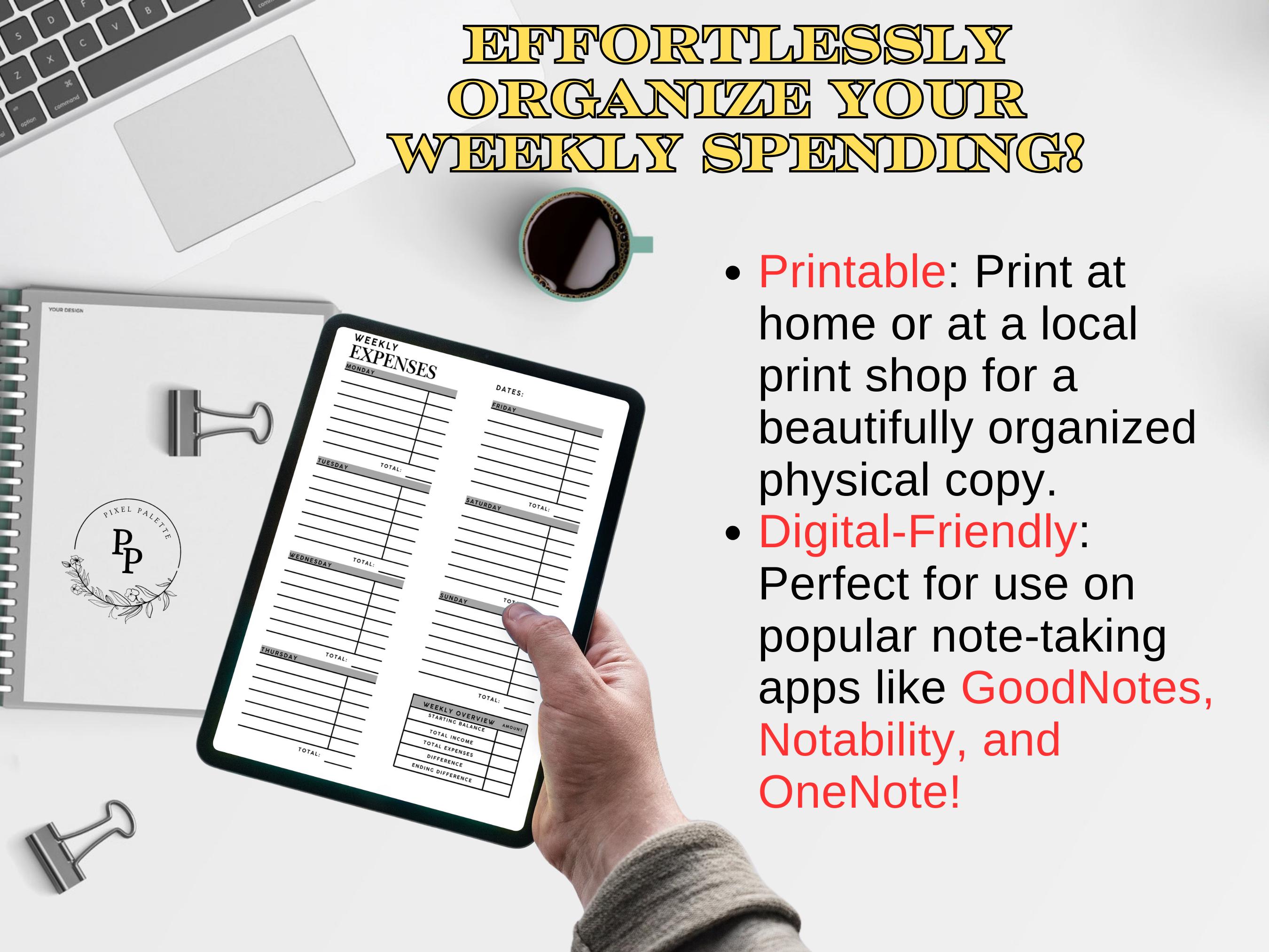 Printable Weekly Expense Log | Budget Tracker, Spending Planner ...