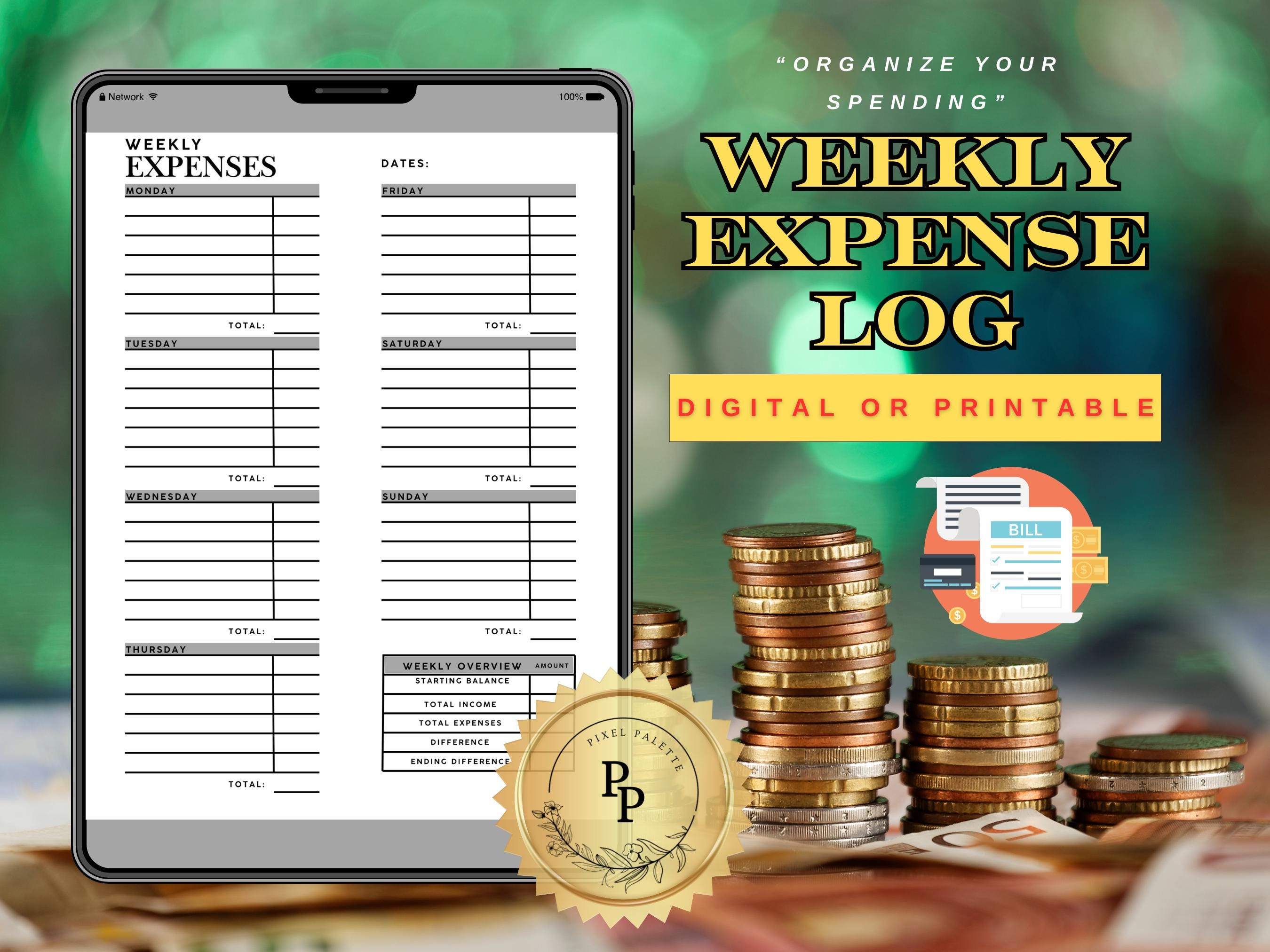 Printable Weekly Expense Log | Budget Tracker, Spending Planner ...