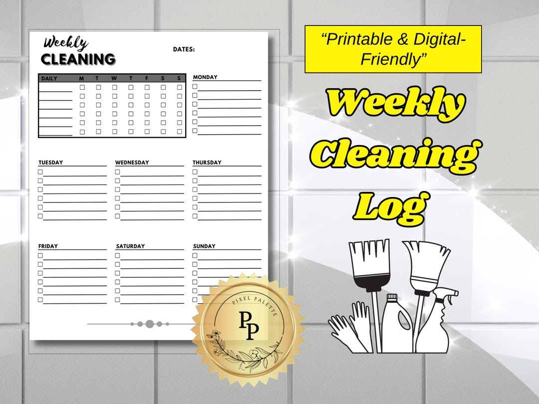 Printable Weekly Cleaning Log | Housekeeping Checklist, Chore Tracker ...
