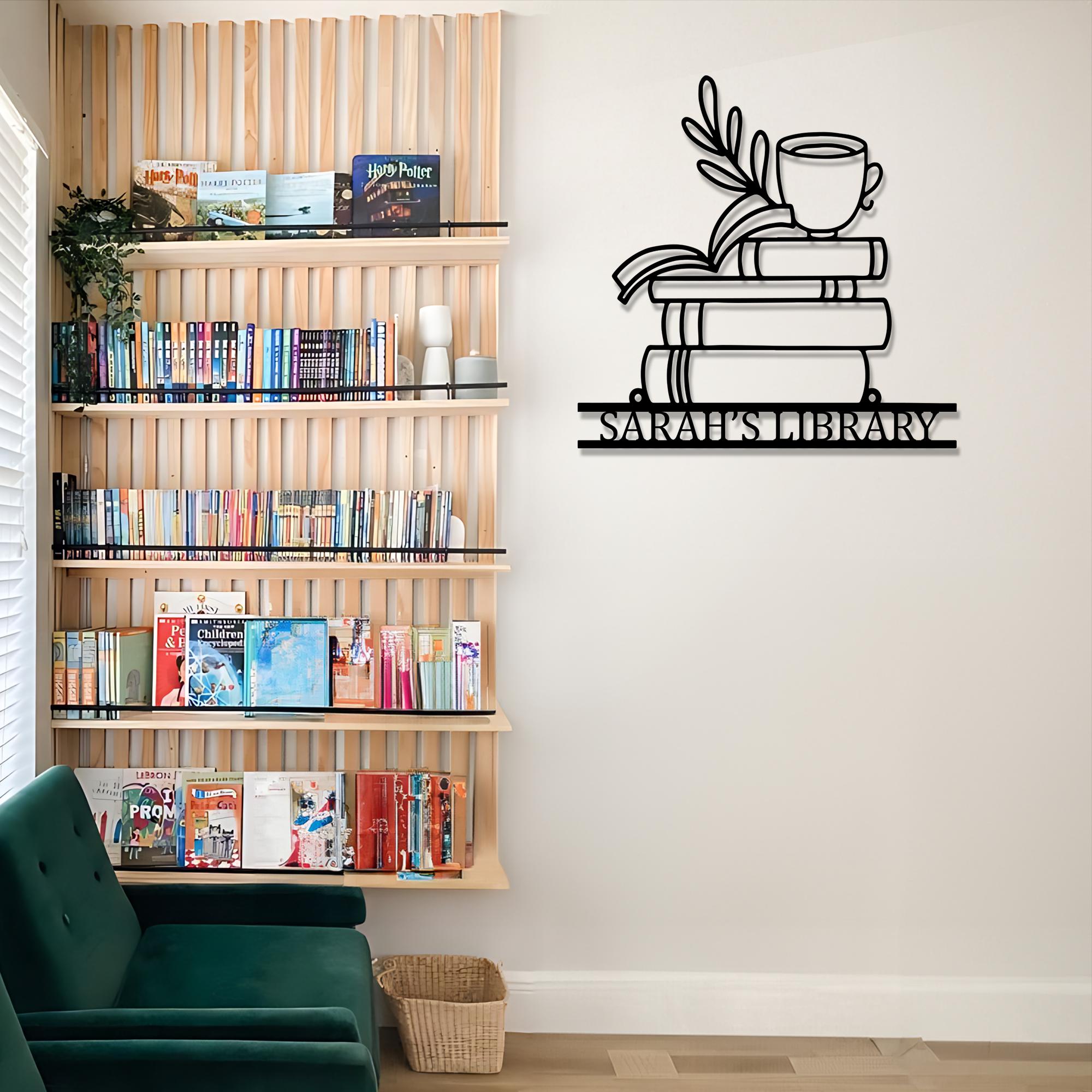 Personalized Library Metal Sign, Custom Bookshelf Sign, Books Wall Art ...