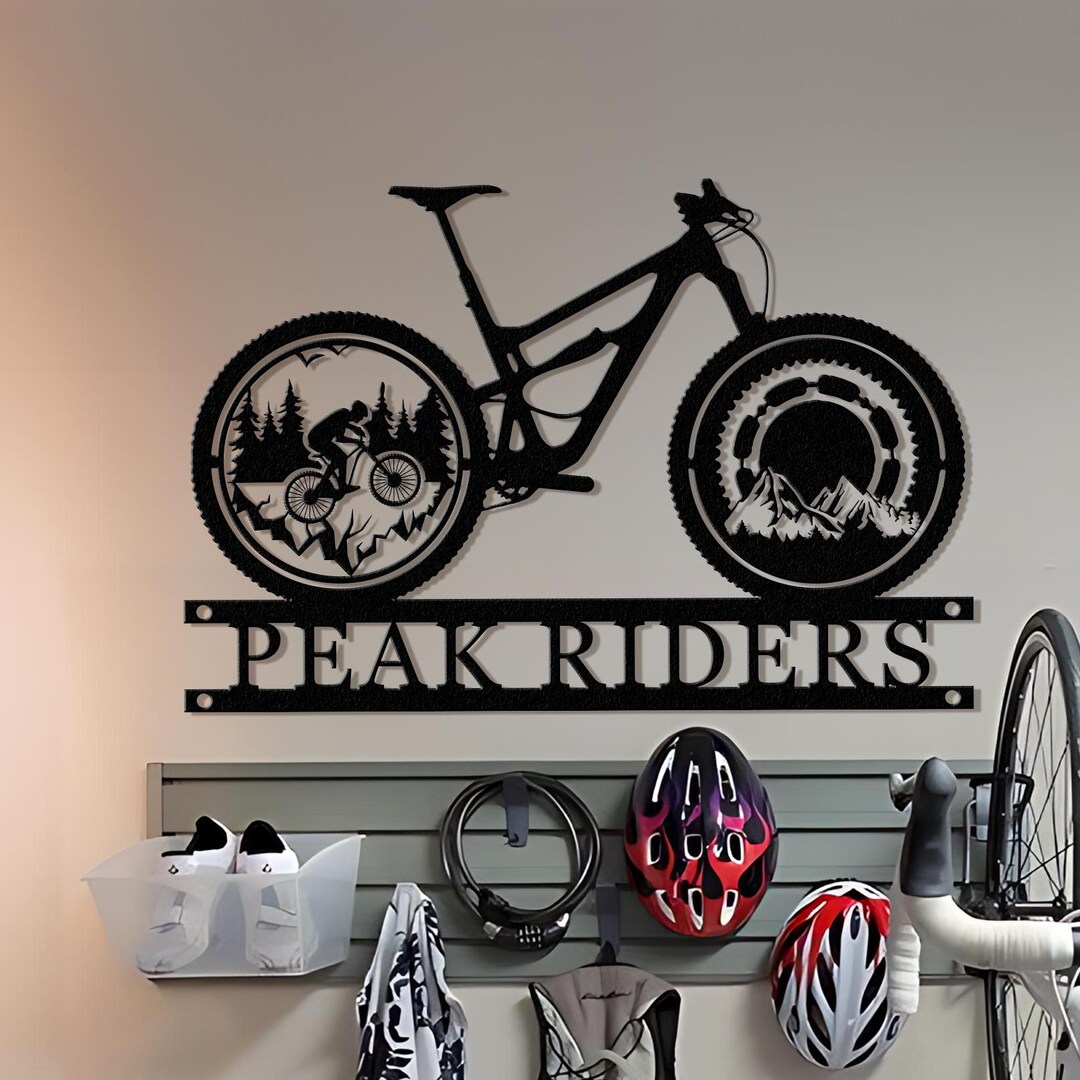 Custom Cyclist Mountain Bike Metal Wall Art LED Light, Personalized ...