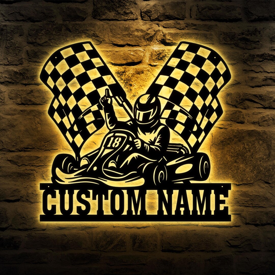 Custom Go Kart Racing Metal Sign With LED Light – Personalized Racer ...