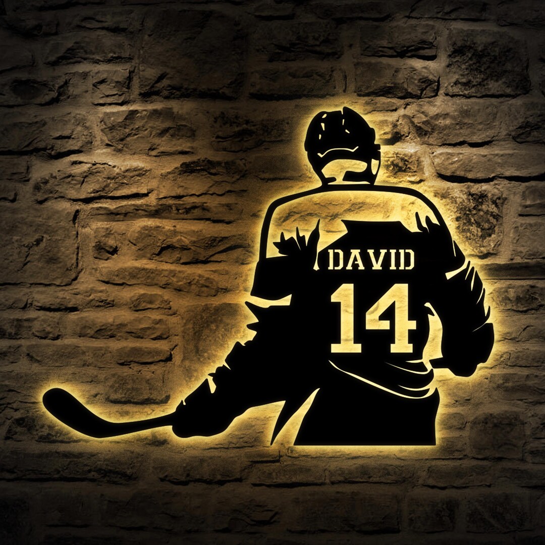 Custom Hockey Metal Sign With LED, Personalized Name & Number Wall Art ...