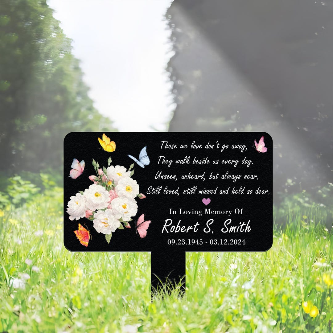 Custom White Rose Memorial Tree Sign Stake, Memorial Marker, Floral ...