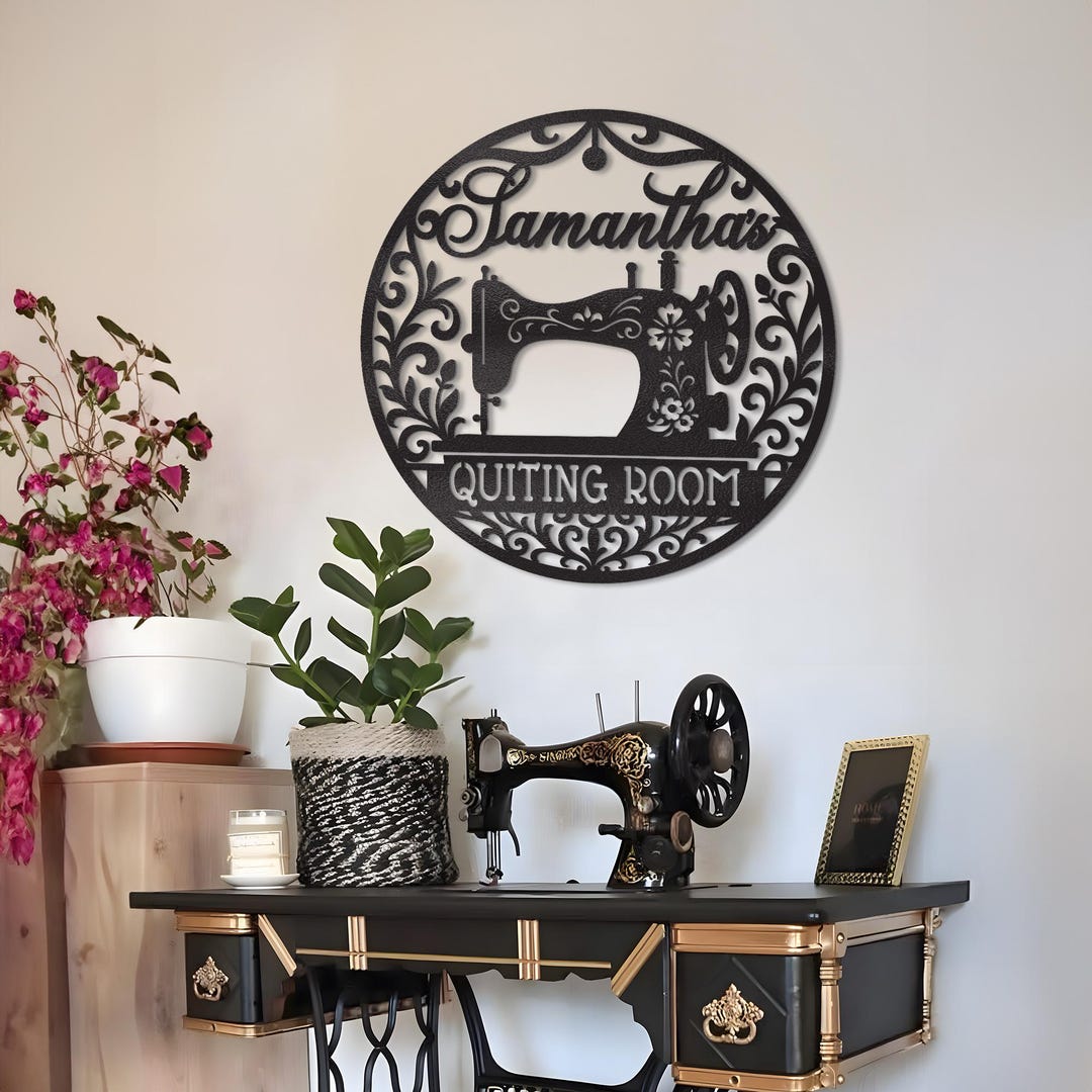 Sewing Machine Metal Wall Art – Custom Quilting Room Sign, Personalized ...