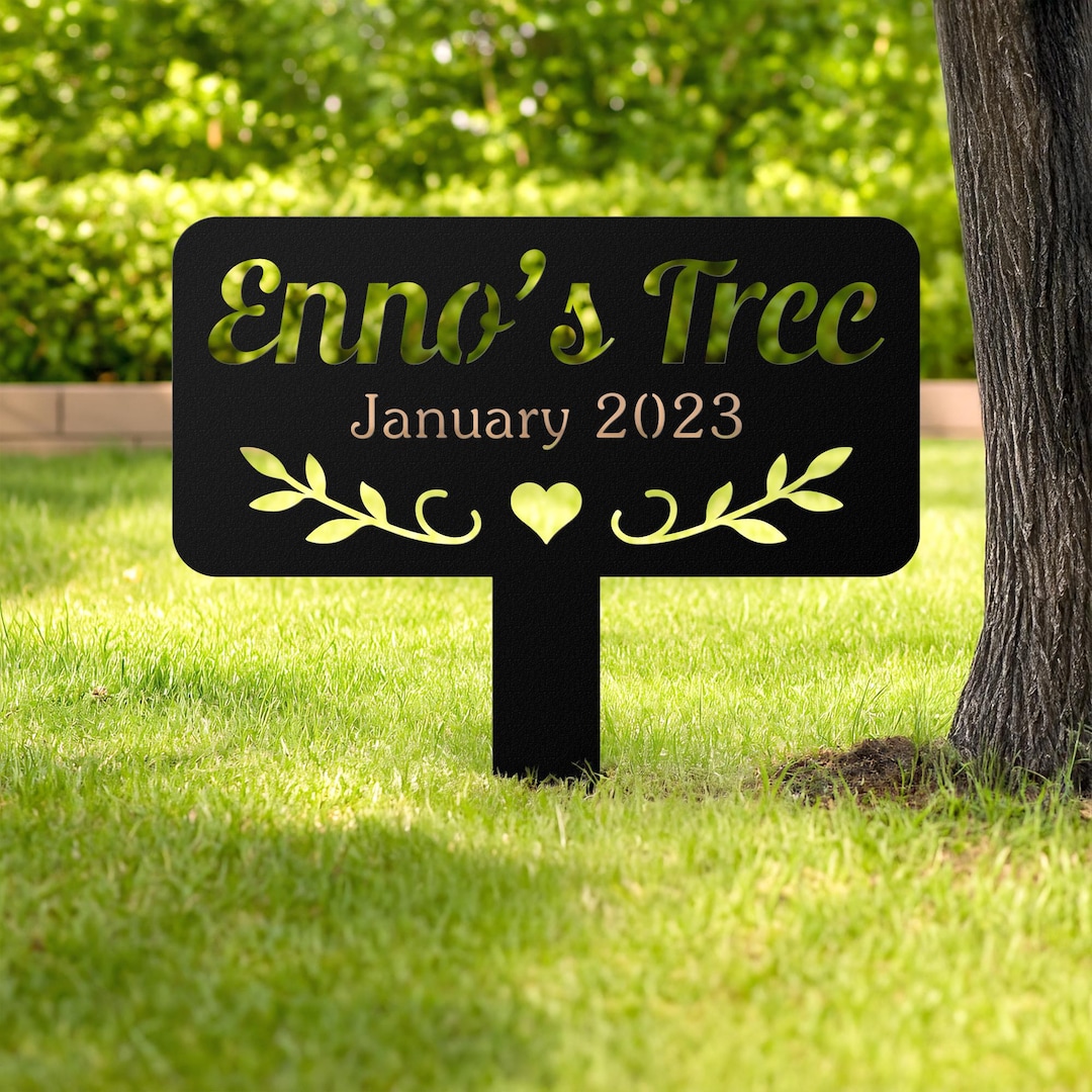 Memorial Tree Sign – Custom Metal Grave Marker, Personalized Garden ...