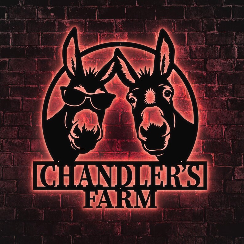 Custom Funny Two Donkey Farmhouse Metal Wall Art LED Light Personalized ...