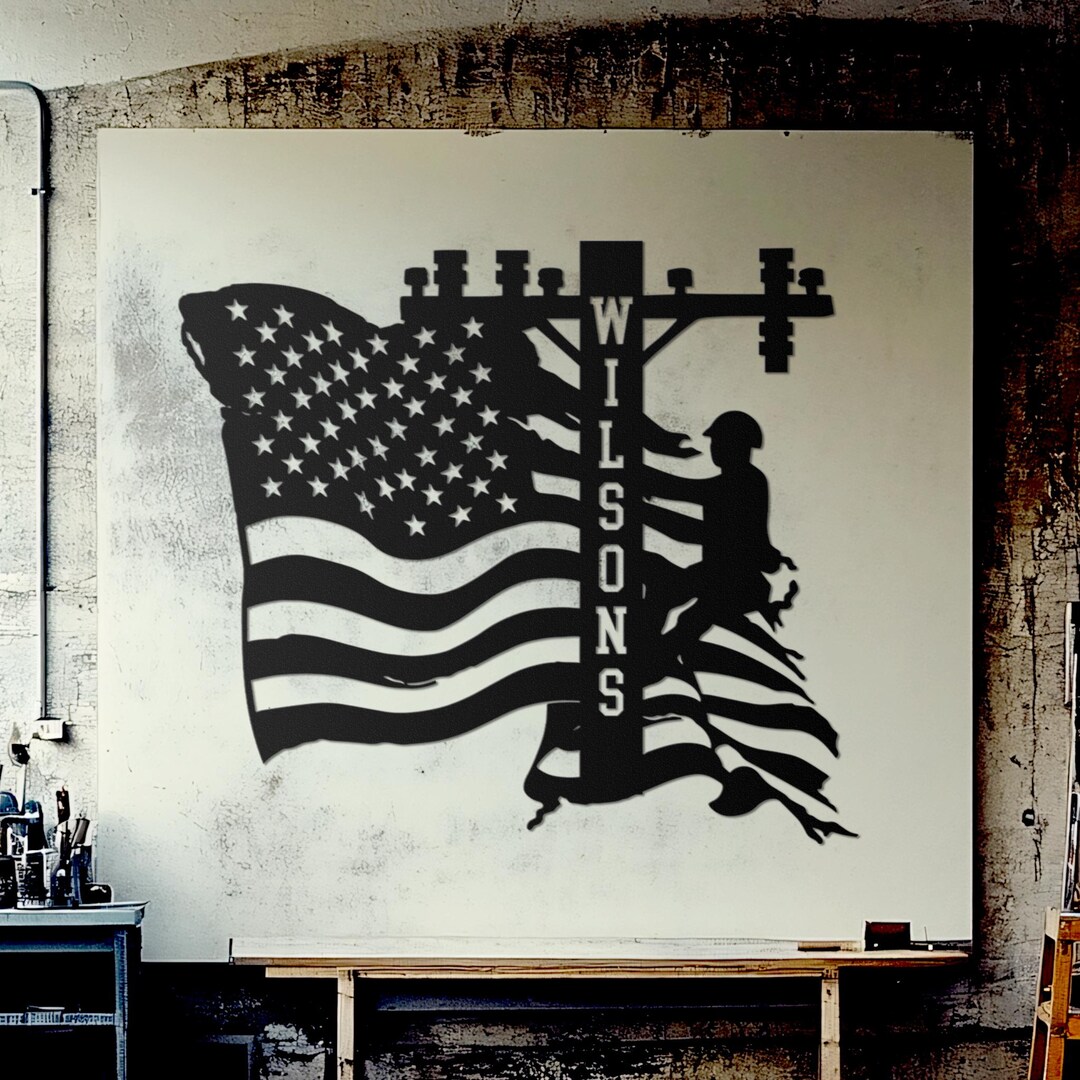 Personalized US Lineman Metal Wall Art With LED Light, Custom Lineman ...