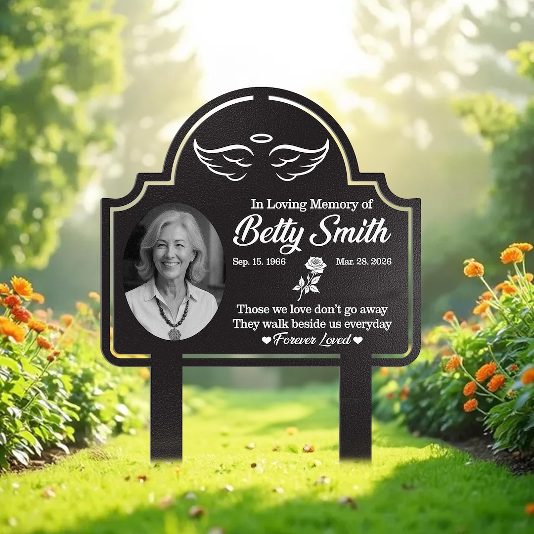 In Loving Memory Personalized Garden Sign, Custom Headstone With Photo ...