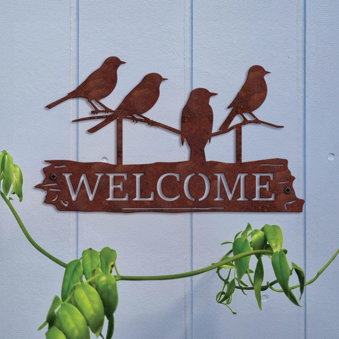 Personalized Metal Bird Welcome Sign, Custom Text Porch Decor, Rustic ...