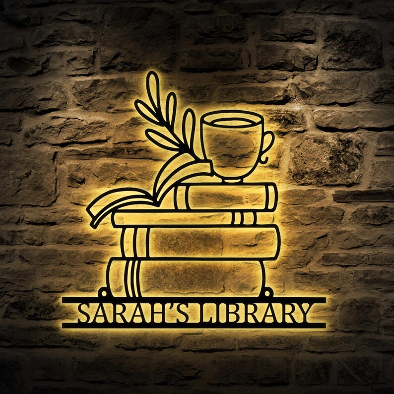 Personalized Library Metal Sign, Custom Bookshelf Sign, Books Wall Art ...