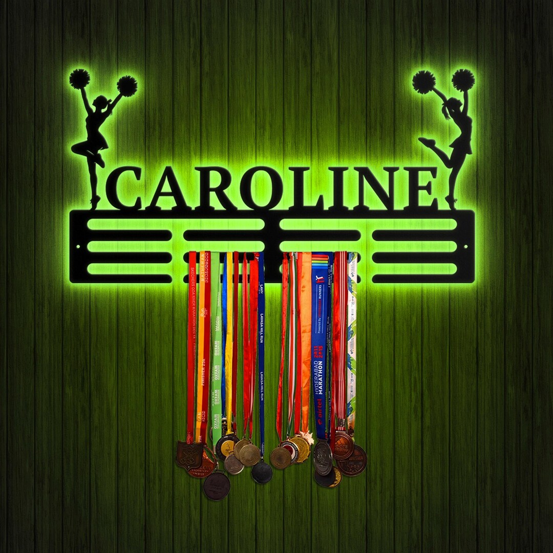 Cheerleading LED Medal Holder Sign, Custom Name Metal Wall Art ...