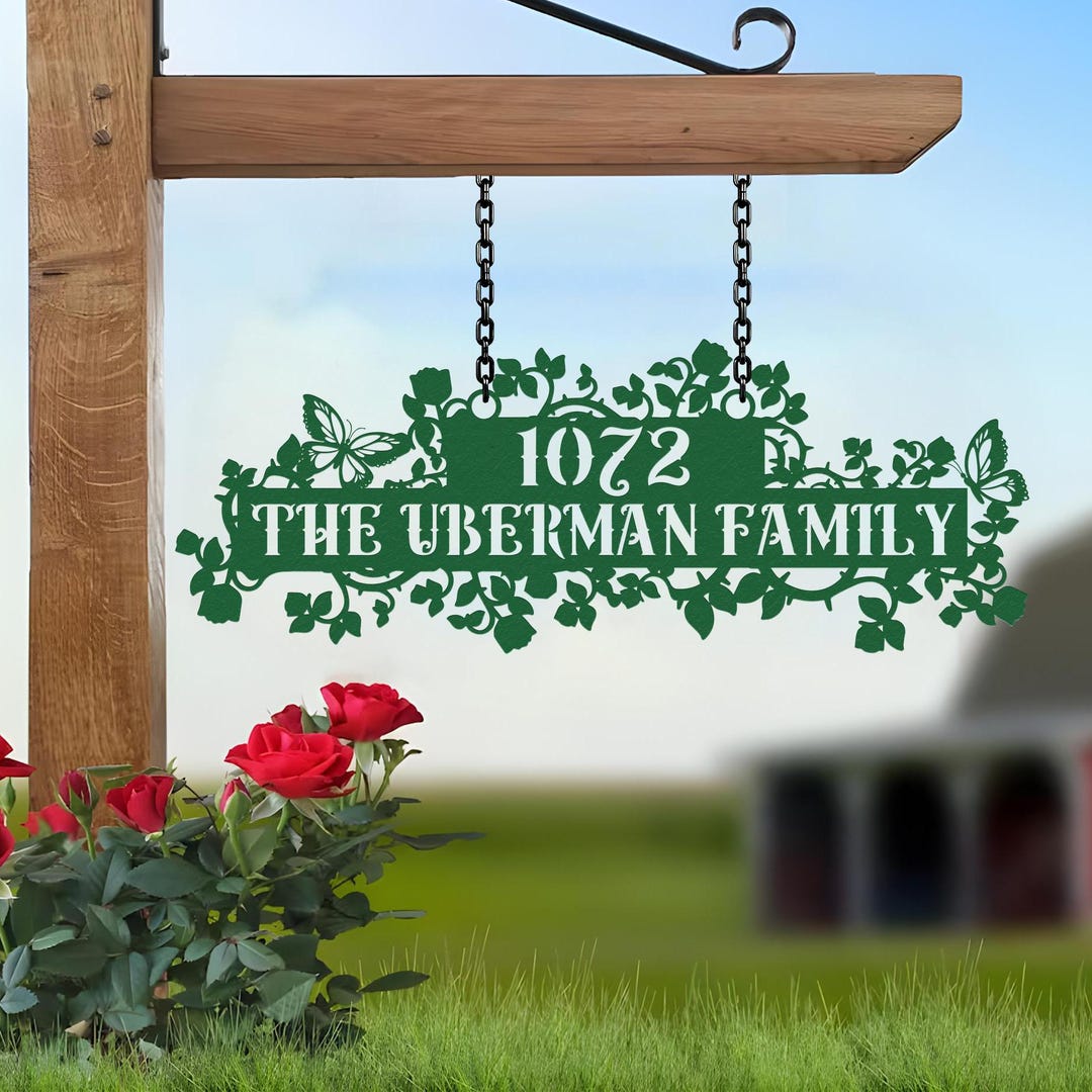 Custom Flower & Butterfly Hanging House Number, Garden Sign, Address ...