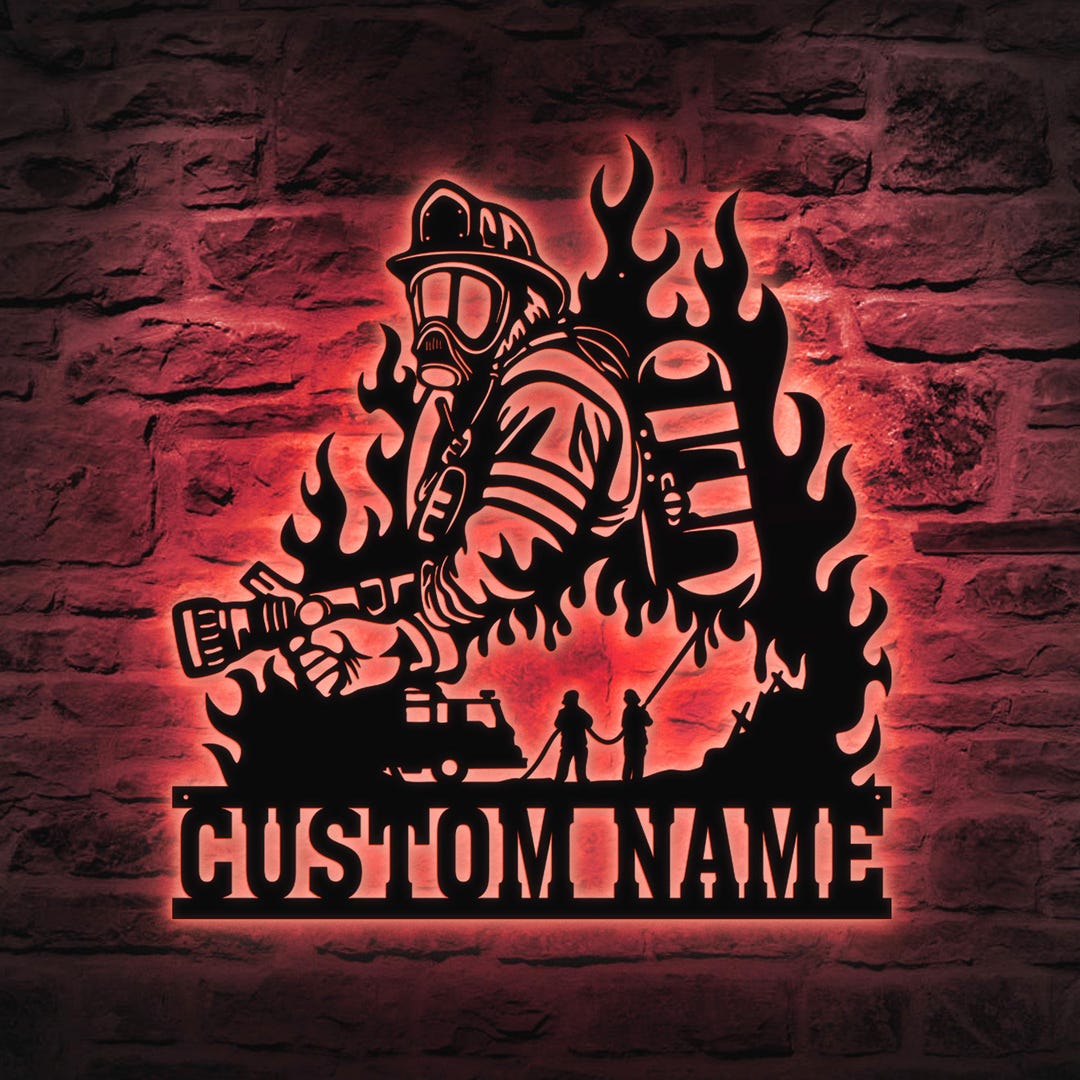 Custom Fire Dept LED Metal Sign – Personalized Firefighter Wall Art ...