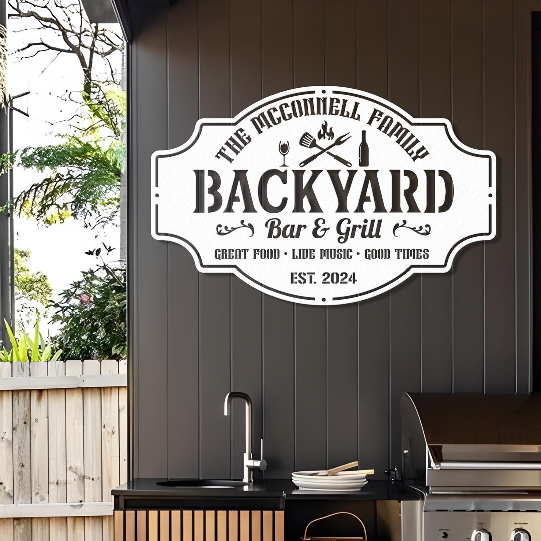 Personalized Backyard LED Light Metal Sign, Custom Bar & Grill Sign ...