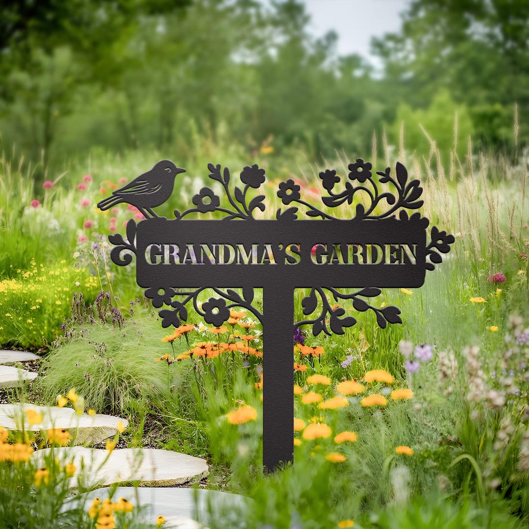 Custom Metal Garden Decor, Bird With Flower Garden Sign, Flower Design ...