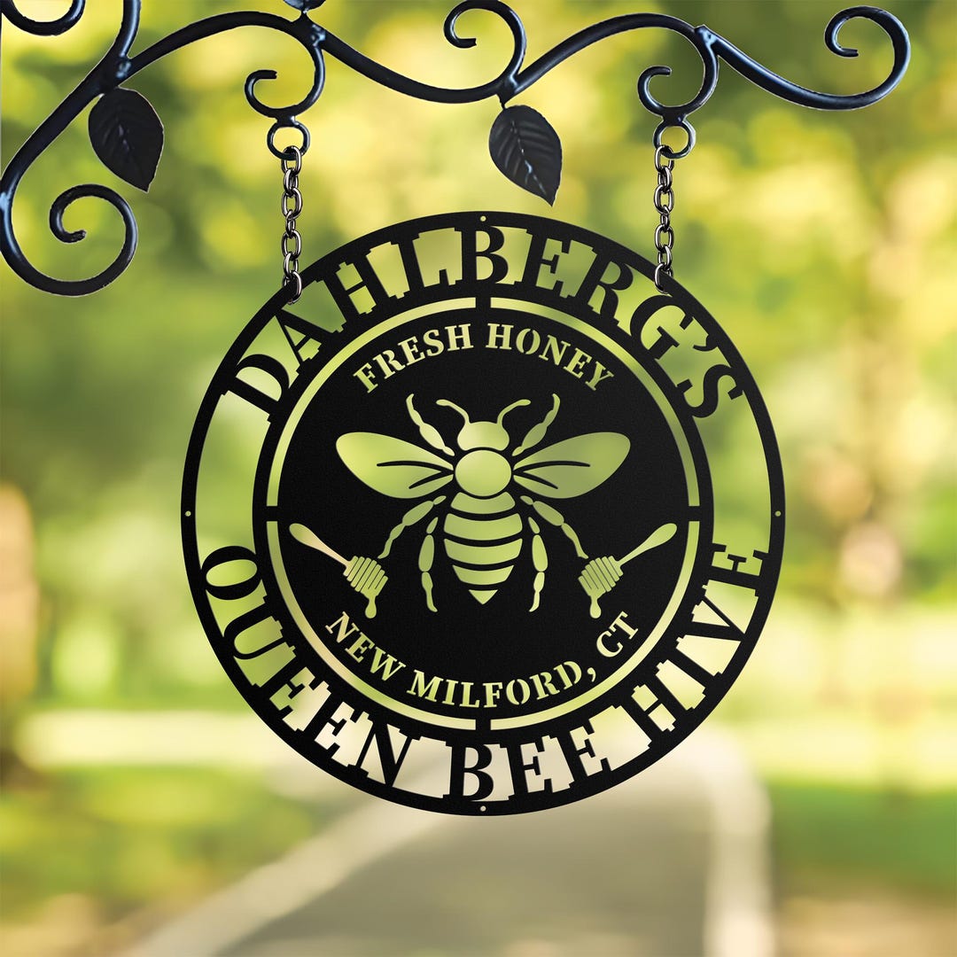 Personalized Honey Bee Metal Sign, Custom Bee Hive Wall Art Decor ...