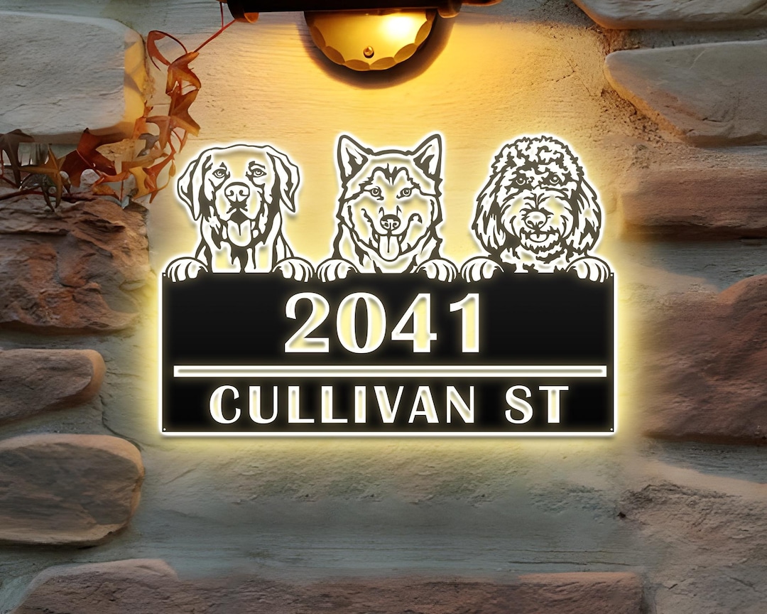 Personalized Dog House Number Metal Sign, Peeking Dog Address Number ...