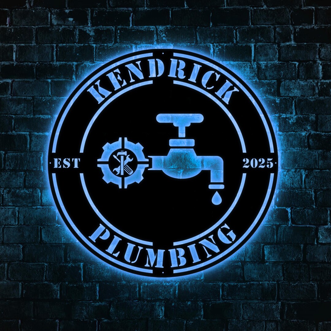 Custom Plumbing LED Metal Sign – Personalized Business Logo Wall Art ...