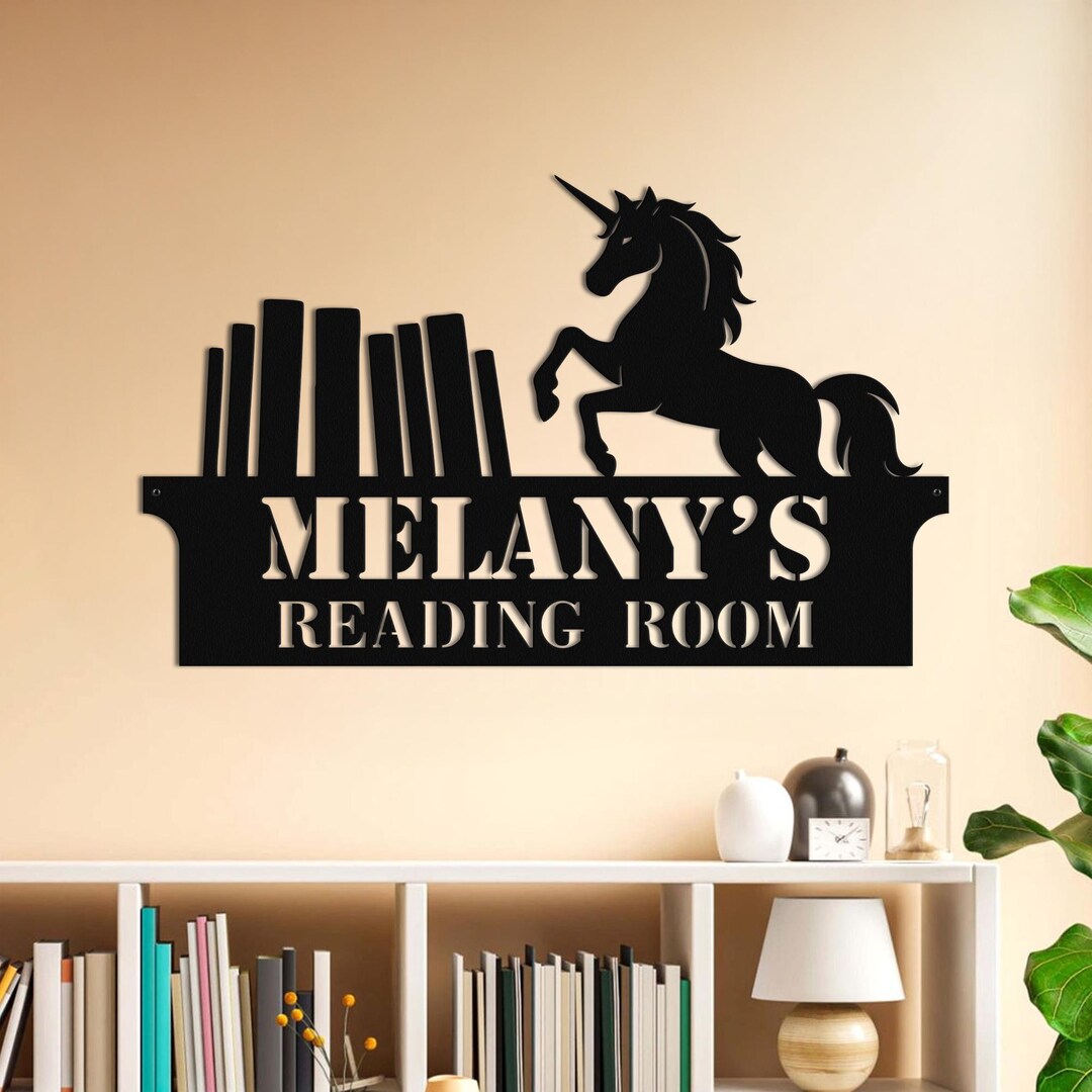 Personalized Reading Room Metal Sign, Custom Name With Unicorn and ...