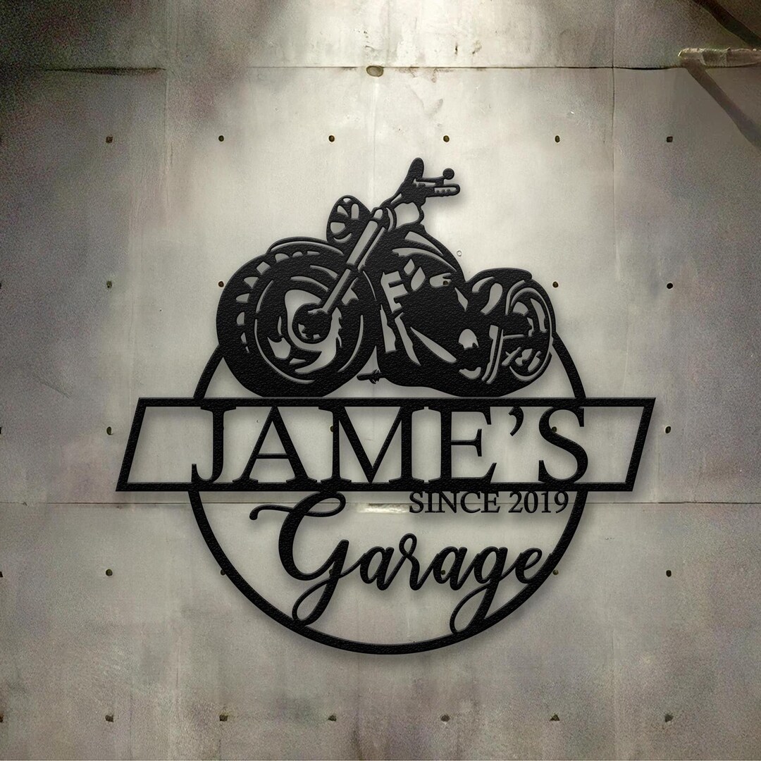 Personalized Motorcycle Garage Sign With Led Light, Metal Name Sign ...