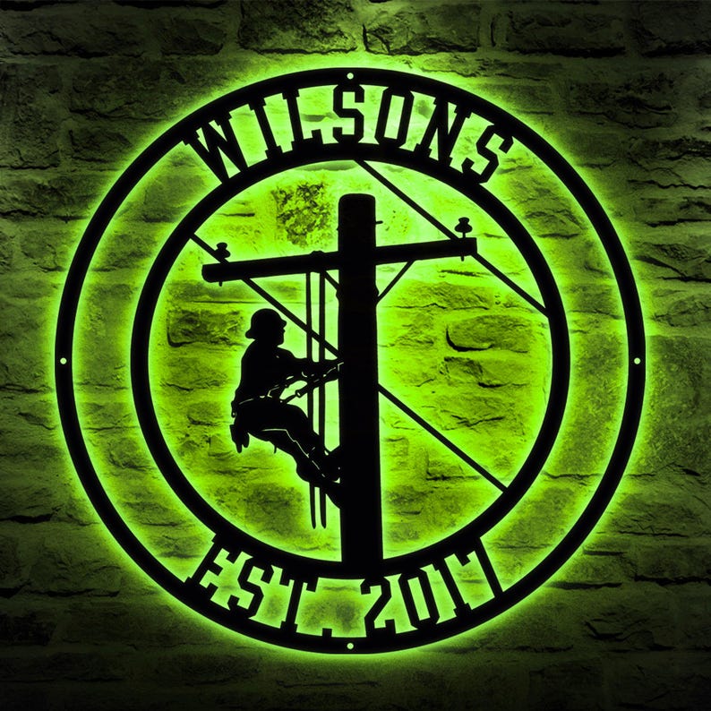 Custom Name Lineman Metal Sign, Personalized Lineman Wall Art With LED Light, Christmas Gift for ...