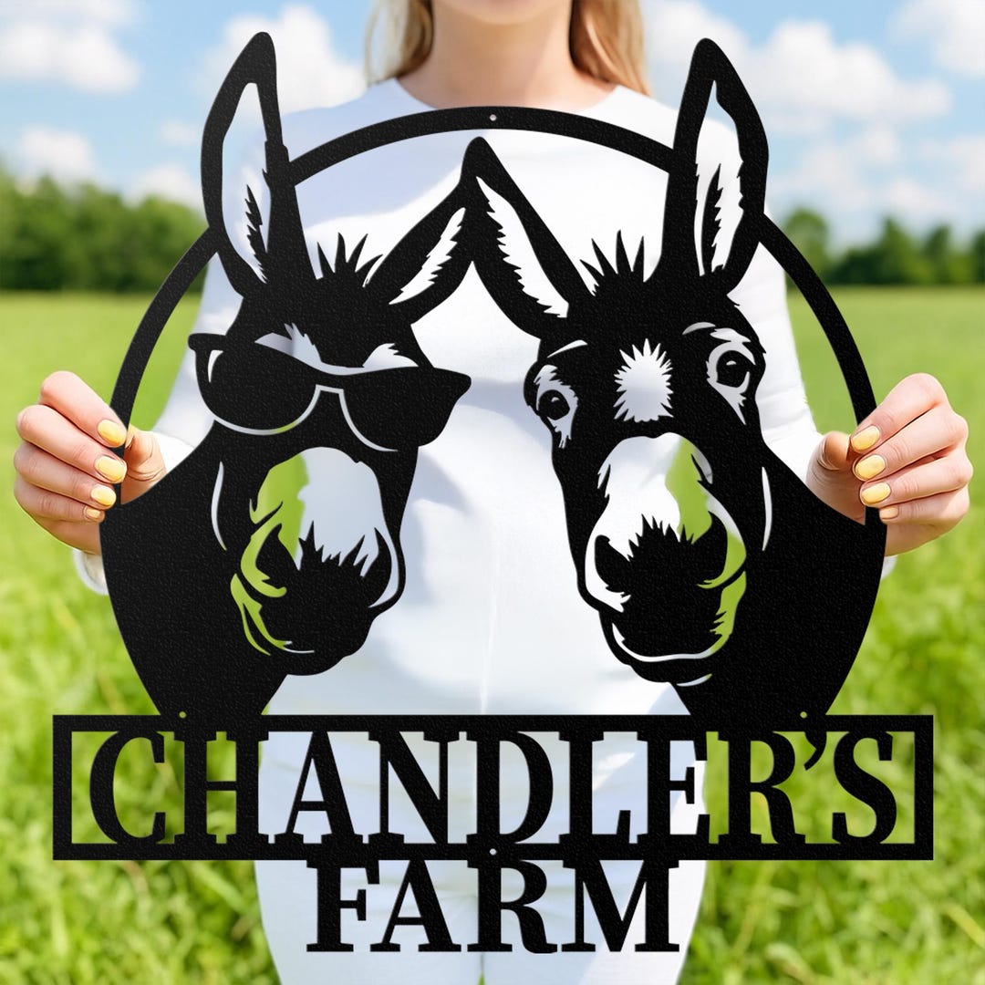 Custom Funny Two Donkey Farmhouse Metal Wall Art Personalized Cute ...