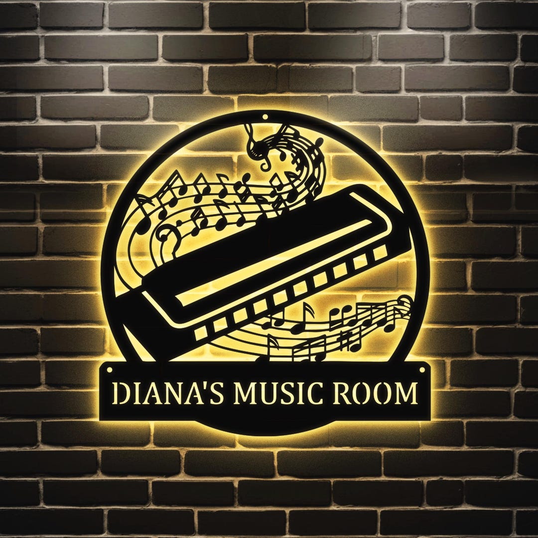 Custom Harmonica Musical Instrument Metal Wall Art LED Light ...